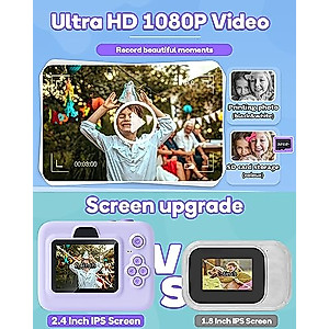 Dylanto Instant Print Camera for Kids,2.4 Inch Screen Kids Instant Cameras, Christmas Birthday Gifts for Girls Age 3-12, Portable Toddler Toy for 3 4 5 6 7 8 9 10 Year Old Girls Boys Purple