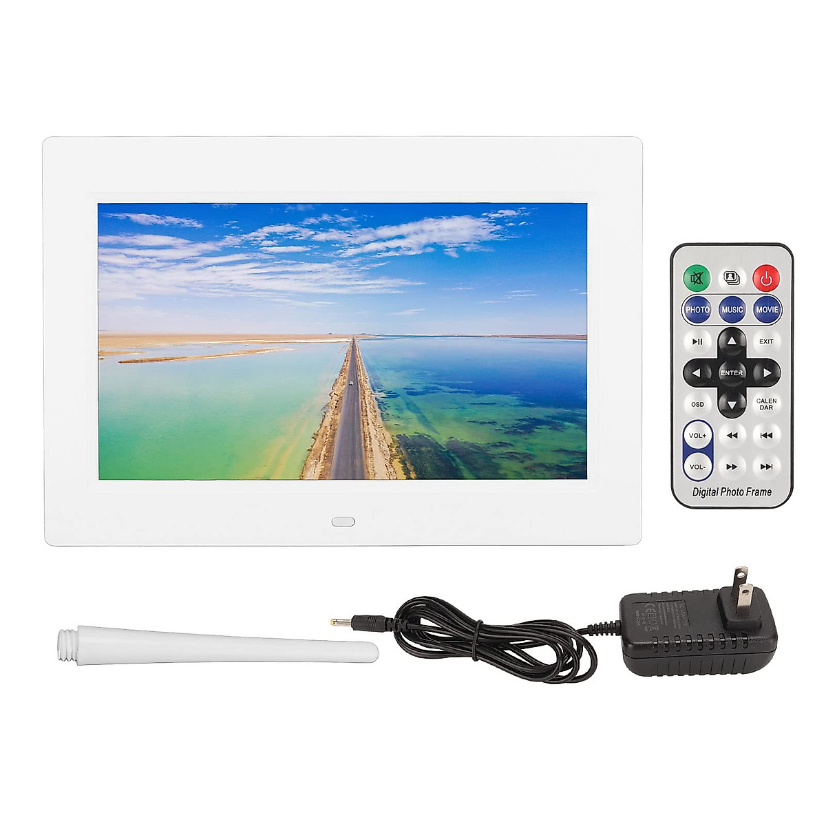 10 Inch Digital Photo Frame Electronic Album 100-240V 1024x600 White with Remote Control for Office (US Plug)