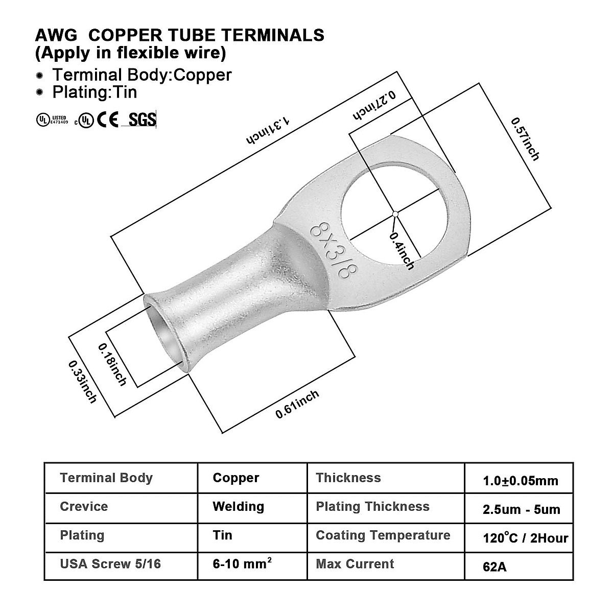 Battery Cable - iGreely 8 AWG 8 Gauge Wire Made with Tinned Copper Wire Battery Power Inverter Cables with Terminals for Solar Panel Trolling Motor Automotive Motorcycle RV Marine Boat 2ft/60cm