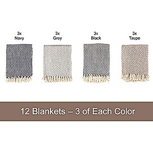 Arkwright Common Ground Pattern Throw Blankets - (Pack of 12) All Season Reversible Cotton Luxury Hotel Quality, Soft and Warm, Sundry Blankets for Bed, Camping, Sofa Chair, 50 x 70 in, Chevron