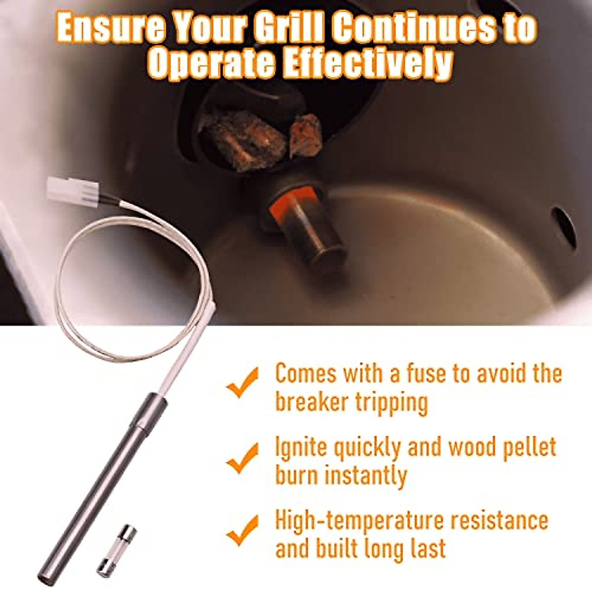 Upgrade Replacement Parts Kit for Pit Boss and Traeger Pellet Grill Smoker, Include Auger Motor 2.0 RPM, Induction Fan, Igniter Hot Rod with Fuse, Fire Pot Accessories with Screws