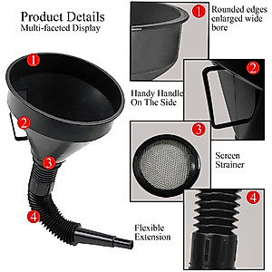 Flex Funnel - Wide Mouth Flexible Funnel with Handle, Multi-Functional Large Plastic Automotive Funnels for Cars and Motorcycles, Engine Oil, Liquid, Diesel, Kerosene,Gasoline (2pcs * 5.2" Black)