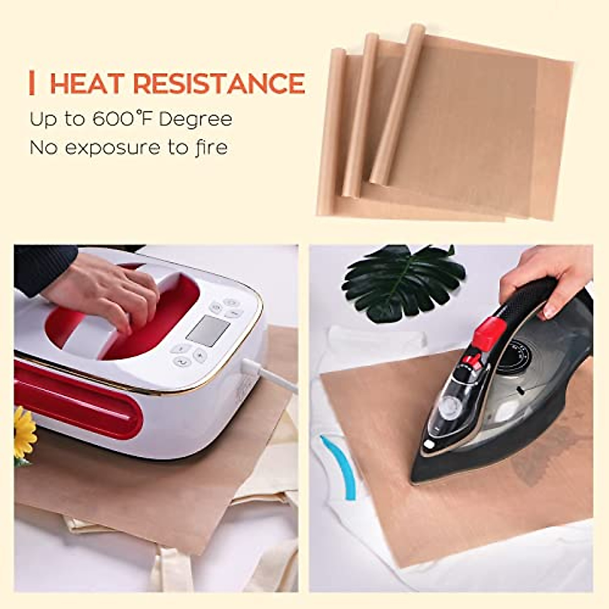 HTVRONT Teflon Sheets for Heat Press - 3 Pack Non Stick PTFE Teflon Sheet Reusable 12 x 16" Teflon Paper Heat Resistant Teflon Mat(Brown)