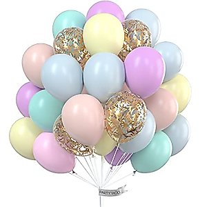 PartyWoo Pastel Balloons, 60 pcs 12 Inch Pastel Latex Balloons, Gold Glitter Balloons, Pastel Colour Balloons for Pastel Party Decorations, Pastel Birthday Decorations, Pastel Rainbow Party Supplies