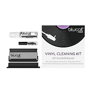 Blucoil Cleaning Kit for Turntable Stylus, LP and Vinyl Records - Anti-Static Carbon Fiber Brush, Velvet Record Cleaning Brush Stand 30ml Vinyl Record-Cleaning Solution 3.5ml Stylus Cleaner Fluid