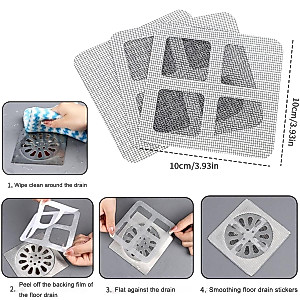 Disposable Hair Drain Catcher Mesh Stickers,Upgraded Floor Drain Sticker, Shower Hair Catcher, Hair Drain Sticker, Drain Mesh Strainer for Bathroom Laundry Bathtub Kitchen (10 Pcs)