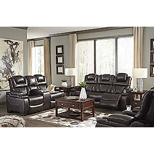 Signature Design by Ashley Warnerton Faux Leather Power Recliner with Adjustable Headrest, Brown