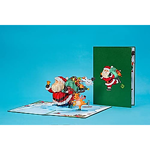 Paper Love 3D Christmas Pop Up Card, Santa and Friends, Handmade 3D Popup Greeting Cards, Gift For Christmas or Holidays, 5" x 7" Cover - Includes Envelope and Note Tag