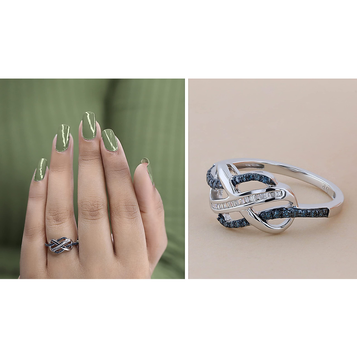 Dazzlingrock Collection 0.20 Carat (ctw) Round Blue Diamond & Baguette White Diamond Swirl Infinity Style Wedding Ring for Her in 925 Sterling Silver Size 9