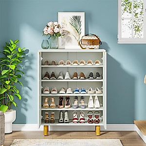 Shoe Cabinet with Doors White Entryway Storage Wood Includes Hardware