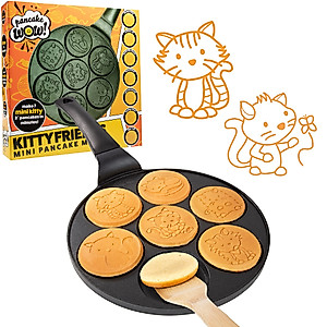 Kitty Friends Mini Pancake Pan - Make 7 Unique Flapjack Cat Designs, Nonstick Pan Cake Maker Griddle for Breakfast Kitten Fun & Easy Cleanup, Fun Animal Gift
