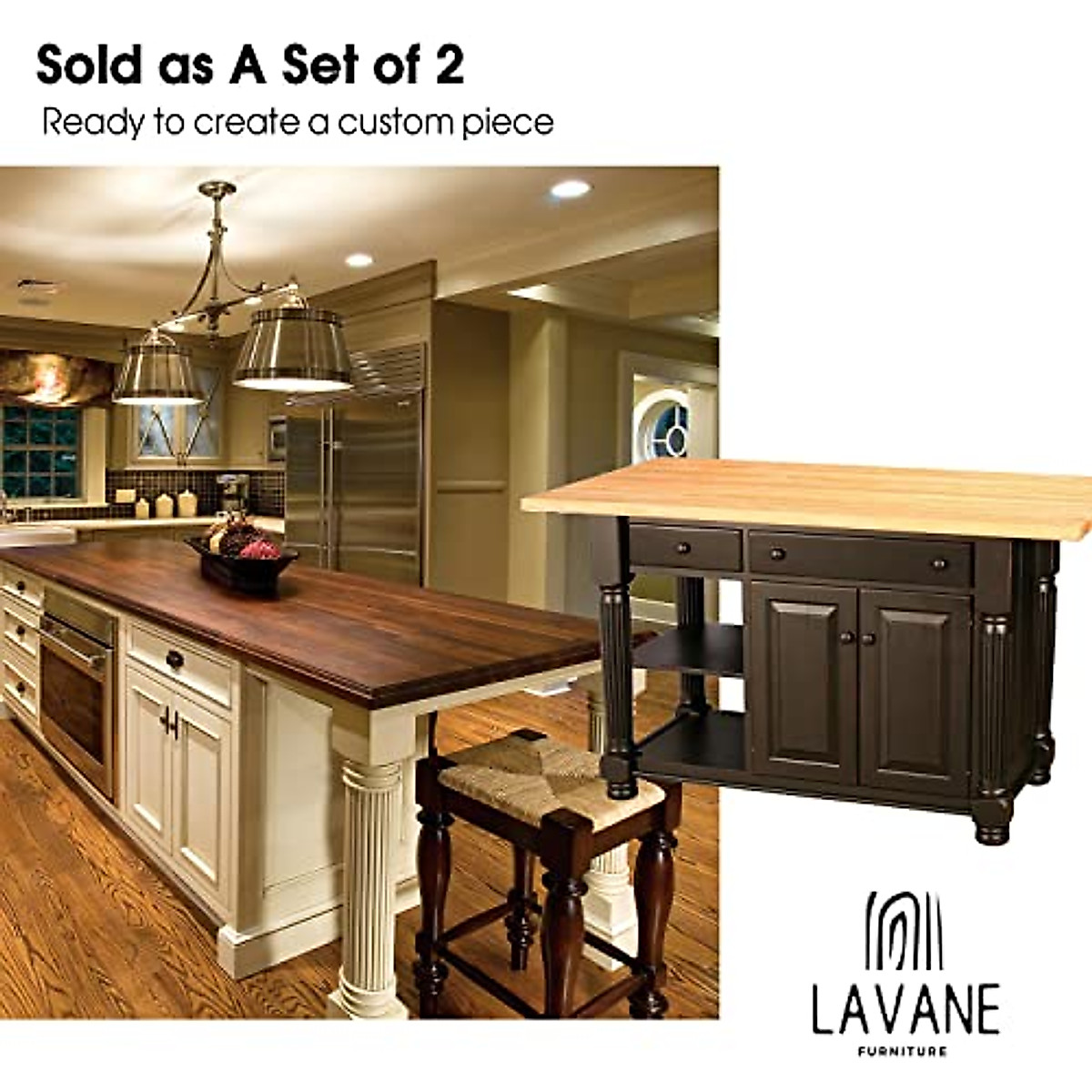 35 1/2-inch H 5-inch W 5-inch D Cabinet Columns, La Vane Set of 2 Traditional Unfinished Tapered Fluted Rubber Wood Replacement Countertop Legs for Large Dining Table & Kitchen Table