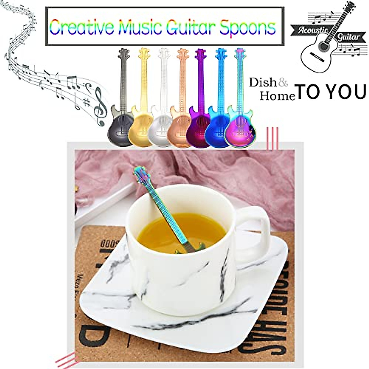 Guitar Spoons Coffee Teaspoon, ESRISE Musical Coffee Gifts for Men, Stainless Steel Cute Demitasse Tea Spoon (Multicolor)