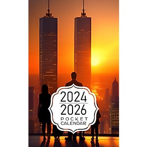 Pocket Calendar 2024-2026: Two-Year Monthly Planner for Purse , 36 Months from January 2024 to December 2026 | High-resolution image | Family silhouetted against sunset | Cityscape lights | Raw style