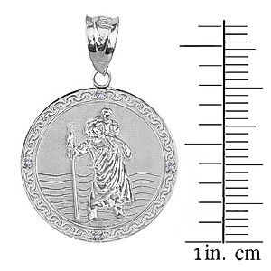 Solid 10k White Gold Saint Christopher Diamond Round Medal Pendant (1.16")