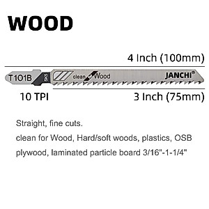 50Pack T101B T-Shank Contractor Jig Saw Blades - 4 Inch 10 TPI Jigsaw Blades Set- Made for High Speed Carbon Steel, Clean and Precise Straight Cutting Wood Boards PVC Plastic