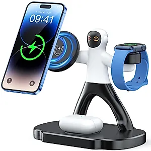 OBRFFE Wireless Charging Station 3 in 1, 18W Fast Magnetic Wireless Charger for Apple Devices, Compatible with iPhone 15/14/13/12 Pro Max, AirPods 3 2 Pro, iWatch Series for Bedside/Office/Desk