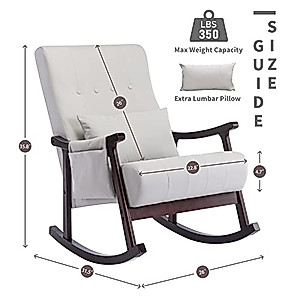 Attaliarec Rocking Chair Nursery, Rocker Glider Chair for Nursery High Back, Accent Living Room Chairs, Tufted Nursing Comfy Chairs for Mom, Gift, Side Pocket, Lumbar Pillow, Light Gray
