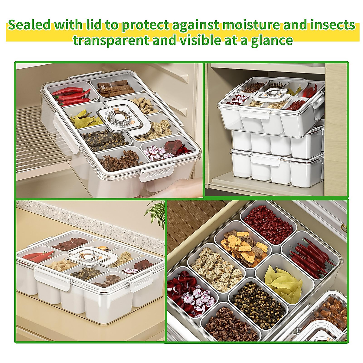 DIY Food Storage Containers, Organizer Boxes with Lids for Vegetables, Fruits, Herbs, Spices, Nuts, Seeds