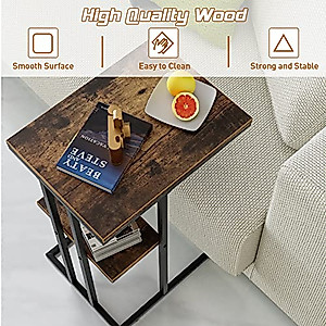 Easy Paws C Table End Table, Couch Side Table, C Shaped End Table for Sofa, Small Side Table Rustic Snack Table for Small Spaces, Living Room, Bedroom(Brown)…