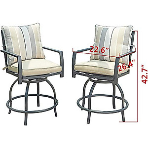 PatioFestival Swivel Bar Stools Patio Height Bistro Chairs Set of 2 PCS Outdoor Conversation Sectional with Armrest,All Weather Steel Frame(2 Chairs)