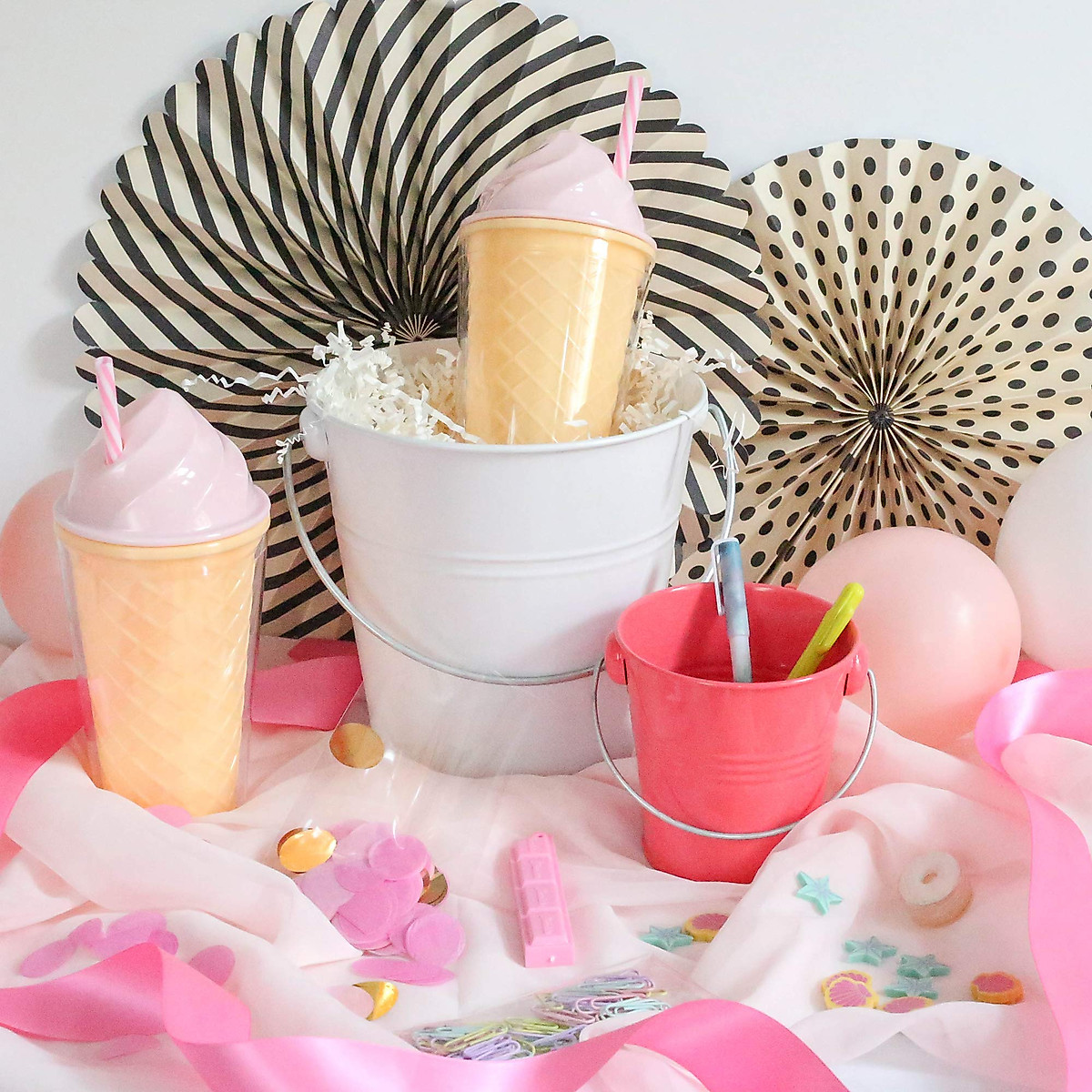 Simply Elegant Extra Large Metal Bucket with Handles (10"x10"x9") Multi-Purpose Buckets for Party Favor, Wedding Centerpiece, Garden Planters Goody Baskets, Christmas Decorations (White)