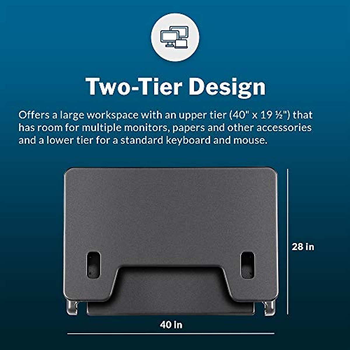 Vari VariDesk Tall 40- 2-Tier Standing Desk Converter for Dual Monitors with Keyboard Tray- Wide Workstation for Home Office, 9 Height Settings, Spring Assisted Lift, Fully Assembled, Black