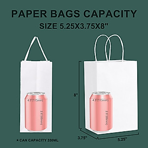 METRONIC Paper Gift Bags 5.25x3.75x8 50Pcs, White Paper Bags with Handles, Kraft Paper Bags for Small Business, Heavy Duty Bulk Paper Bags for Birthday Party Favors, Shopping, Retail, Merchandise
