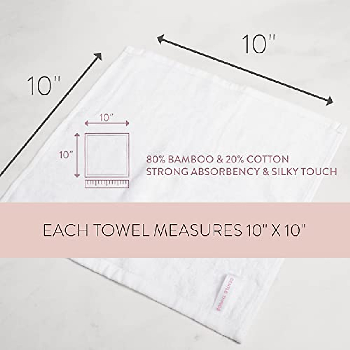 Premium Bamboo Washcloths 6 Pack - White Washcloths for Face - Gentle and Soft Washcloths for Face and Body - Natural Bamboo Baby Washcloths - Baby Wash Cloths Set - Small Face Towels 10x10