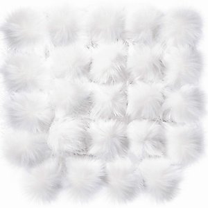 WILLBOND 24 Pcs White Faux Fur Pom Poms for Hats Faux Fluffy Pom Pom Balls with Elastic Loop 3.15" DIY Knitting Hat Pompoms for Keychains Shoes Scarves Bags Charms Crafts Accessories