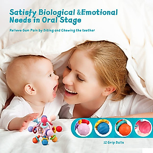 Baby Teething Toys for Babies 0-12 Months, Baby Essentials Rattles Newborn Infant Toys with Convenient Lanyard, 12 Silicone Ball Rotatable Baby Rattle Infant Toy Gift for Newborn Birthday Christmas