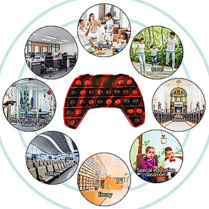BEVEEN Game Controller Gamepad Shape Push Pop Bubble Fidget Sensory Toy,Silicone Stress Reliever Push Pop Fidget Toy, Squeeze Sensory Toy for Kids, Educational Game Toy Gift for Kids (Red / Black)