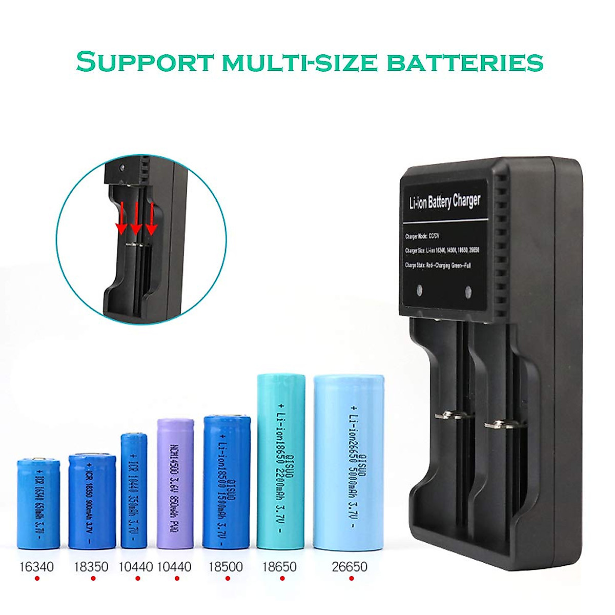 26650 Battery Charger 2-Bay Fast Charging for 18650 26650 14500 3.7 4.2V Rechargeable Lithium Batteries - Not Battery