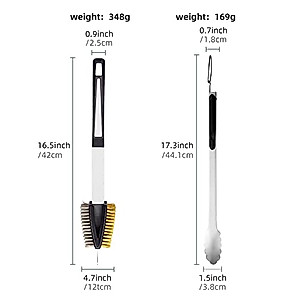 Double Sided Grill Cleaning Brush and Scraper, 16.5" BBQ Brush, Barbecue Cleaner with Stainless & Brass Bristles, Grilling Grate Cleaner, Safe Grill Accessories for Cast Iron/Stainless Steel Grate