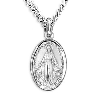 Heartland Store Women's Sterling Silver Small Oval Miraculous Pendant Oval Matte Finish + 18 Inch Rhodium Plated Chain