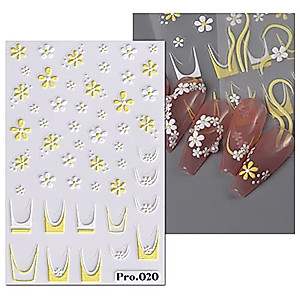 JMEOWIO 6 Sheets Flower Daisy Nail Art Stickers Decals Self-Adhesive Pegatinas Uñas Spring Summer Floral Nail Supplies Nail Art Design Decoration Accessories