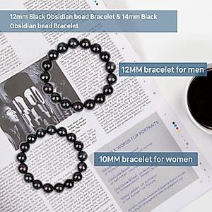 Black Obsidian Bracelet With Rainbow Luster Protection Bracelet for men women, Handmade Natural Gems Crystal Stone Black Bead Bracelet, Bring Happiness And Prosperity And Luck(Obsidian 12MM)