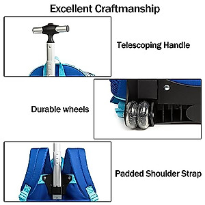 MOHCO Clear Rolling Backpack Kids Wheeled School Bookbag for Boys and Girls (Shark)