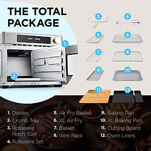 Dual Zone Air Fryer French Door Oven - 32 Qt Convection Toaster Combo - 10-in-1 Multifunction Up to 450° - 1800W - Temperature Control, Timer - Stainless Steel – Dehydrate, Broil, Bake, Roast, Ferment