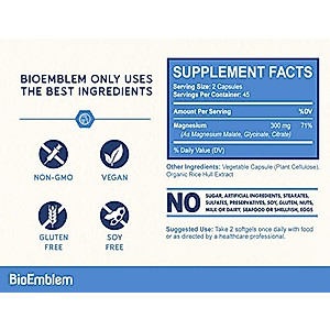 BioEmblem Triple Magnesium Complex | 300mg of Magnesium Glycinate, Malate, & Citrate for Muscles, Sleep, Calm, & Energy | High Absorption | Vegan, Non-GMO | 90 Capsules