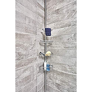 iDesign Steel 4-Shelf Extendable Tension Shower Caddy, The York Collection - 8" x 11" x 108", Silver