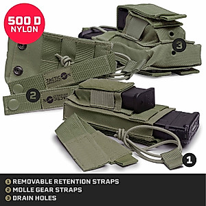 Tacticon K1 BattlePouch | 1 Rifle + 1 Pistol Mag Pouch | Combat Veteran Owned | Molle Single Rifle Pistol Magazine Holster Ammo | Tactical Bag Accessories Holder (1 Rifle + 1 Pistol [OD Green])