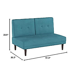 Zinus Juan Mid-Century 51 Inch Armless Sofa Couch / Loveseat, Turquoise
