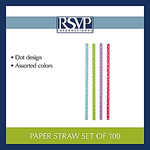 RSVP International (PS-1000D) Dotted Paper Straws, 100 Count | Each Straw 7.34" Long | Lovely Design & Biodegradable | For Hot & Cold Beverages | For Parties, Events & More