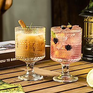 Hobnail Iced Beverage Goblets, Goblets Glasses set of 4, Vintage 8oz Glassware, Drinking Cup, Hobnail Goblet Glasses, Glass Cups for Wine, Soda, Juice in Dinner Parties, Bars, Restaurants (4PCS)