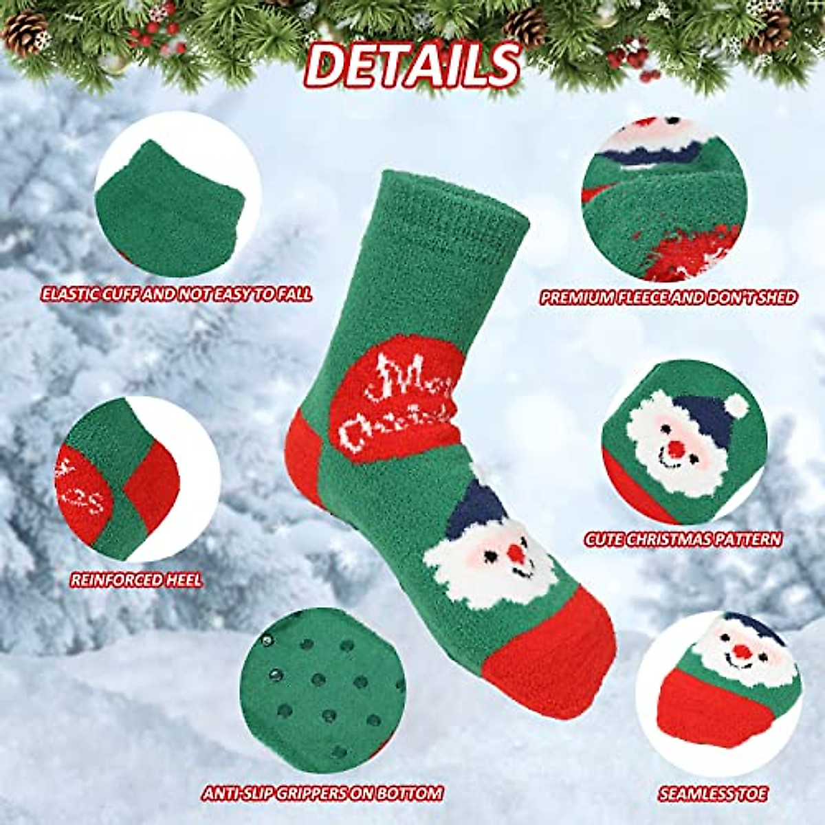 Gellwhu Adult Christmas Fuzzy Socks with Grips Plus Size Warm Winter Luxury Cozy Fluffy Holiday Socks Stocking Stuffers Gifts 10 Pairs C