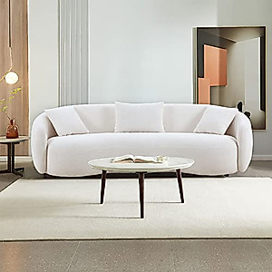 WILLIAMSPACE 94" Modern Curved Sofa, Back Upholstered Boucle Couch with 3 Throw Pillows, 3-Seat Boucle Fabric Couch for Living Room, Office, Apartment, Beige