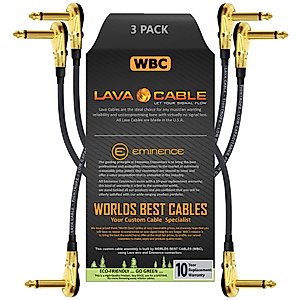 3 Units - Lava Tightrope (Black) - 5 Inch - Guitar Bass Effects Instrument, Patch Cable with Premium Gold Plated ¼ Inch (6.35mm) Low-Profile, Right Angled Pancake type TS Connectors