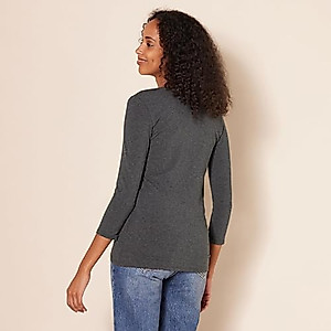 Amazon Essentials Women's Classic-Fit 3/4 Sleeve V-Neck T-Shirt (Available in Plus Size), Charcoal Heather, Medium