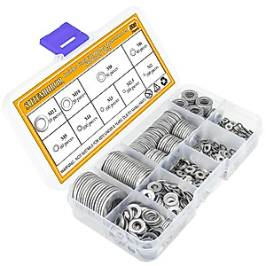 Sutemribor 304 Stainless Steel Flat Washers Set 580 Pieces, 9 Sizes - M2 M2.5 M3 M4 M5 M6 M8 M10 M12